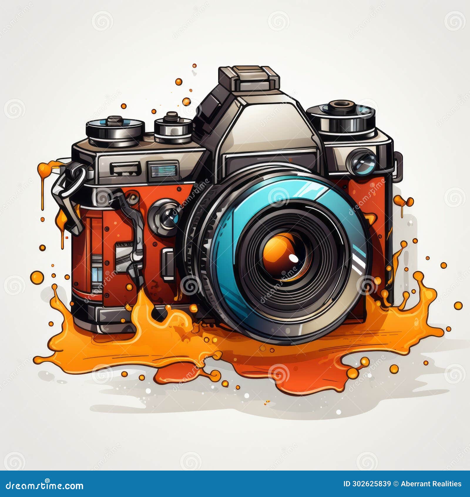An Illustration of a Camera with a Splash of Paint Stock Illustration ...