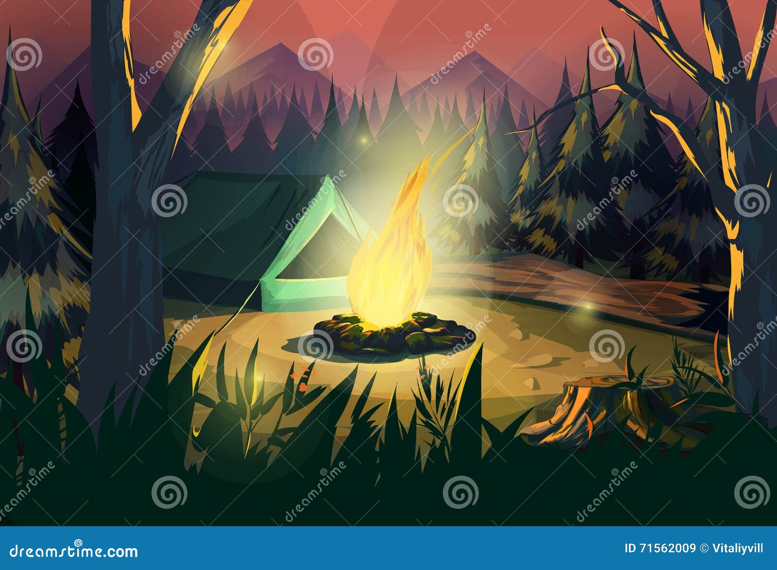 Illustration of a campfire stock vector. Illustration of flame - 71562009