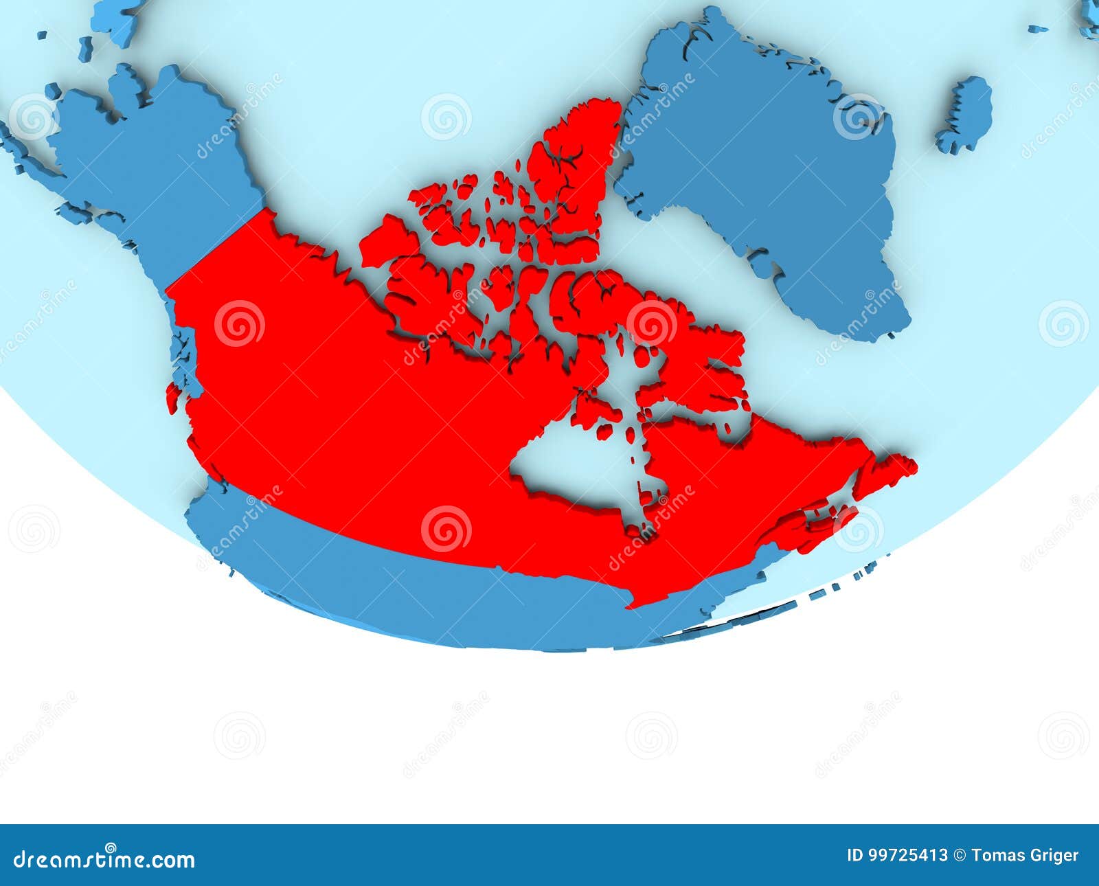 Canada in red on blue map stock illustration. Illustration of symbol ...