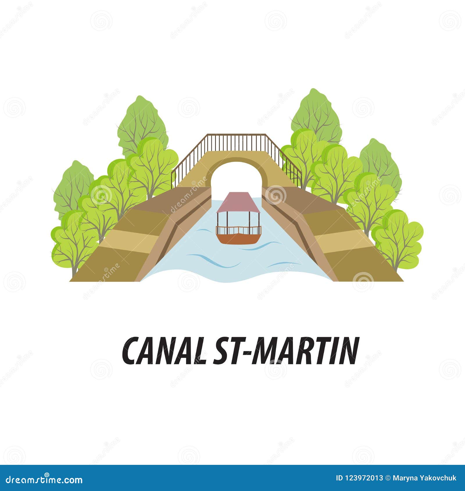 The Illustration with the Canal St Martin of Paris Stock Vector ...