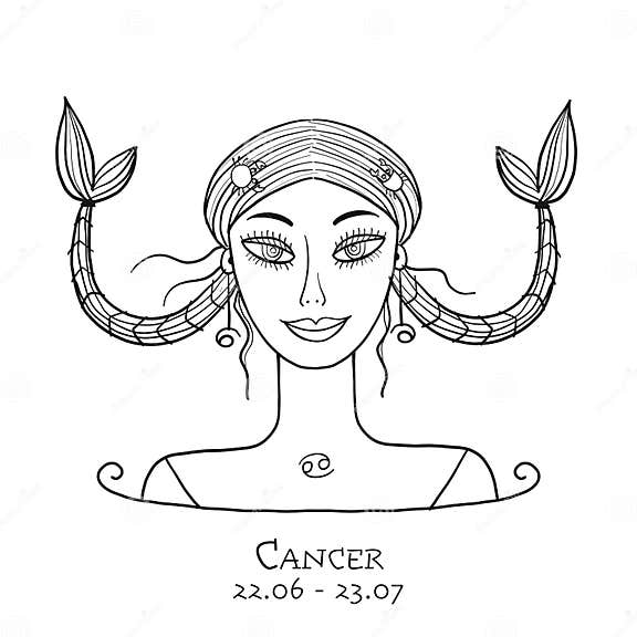 Illustration Of Cancer Zodiac Sign Element Of Water Beautiful Girl