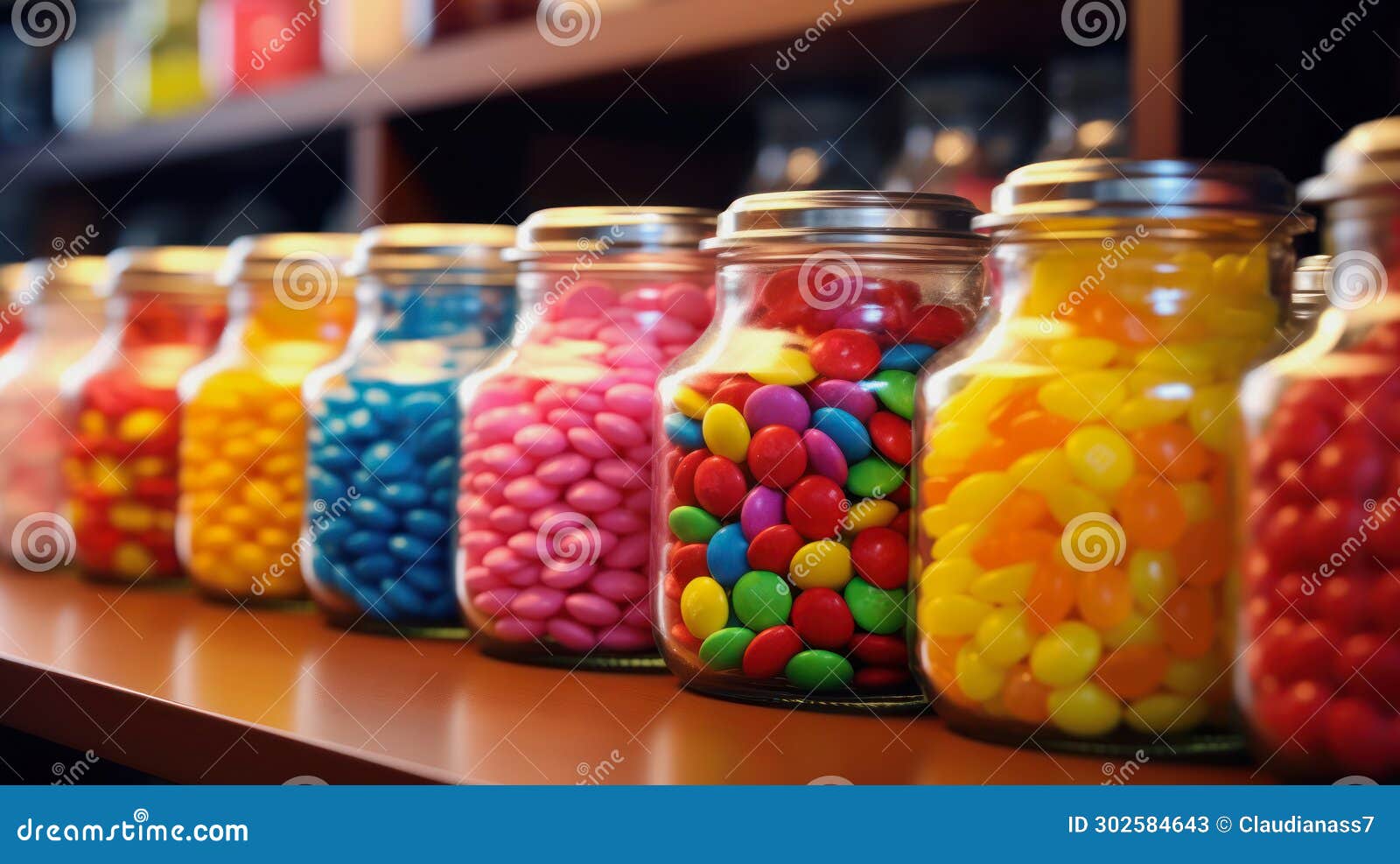 Illustration of a Candy Jar Row on a Table Stock Image - Image of candy ...