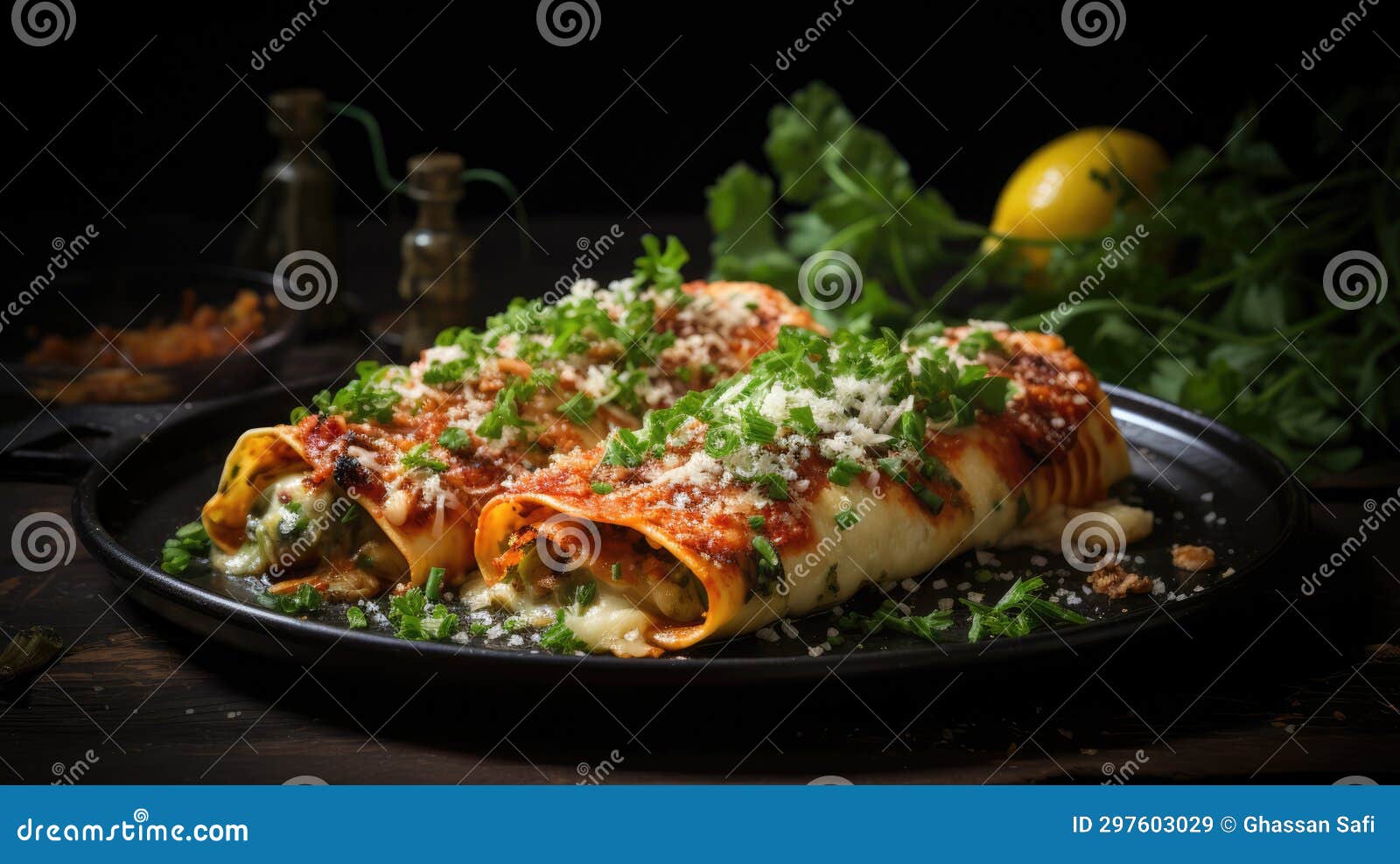 A Cannelloni Dish, an Italian Delicacy, within a Rustic Setting Stock ...