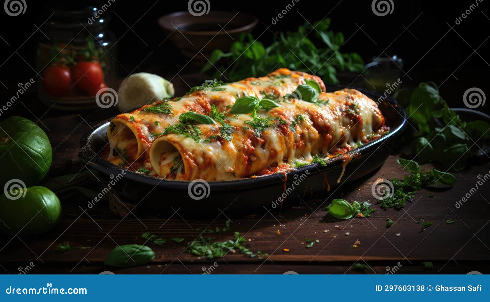 A Cannelloni Dish, an Italian Delicacy, within a Rustic Setting Stock ...