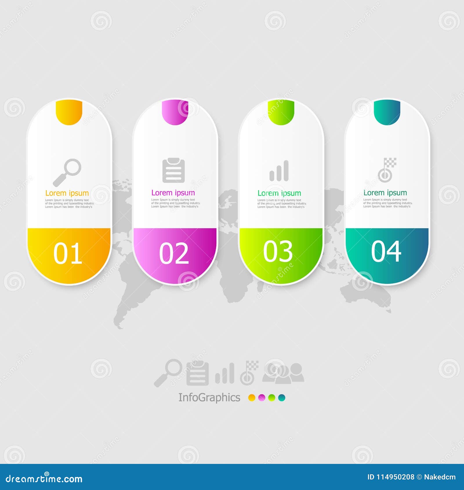 Illustration of Capsule Infographic Elements Layout 4 Steps on W Stock ...