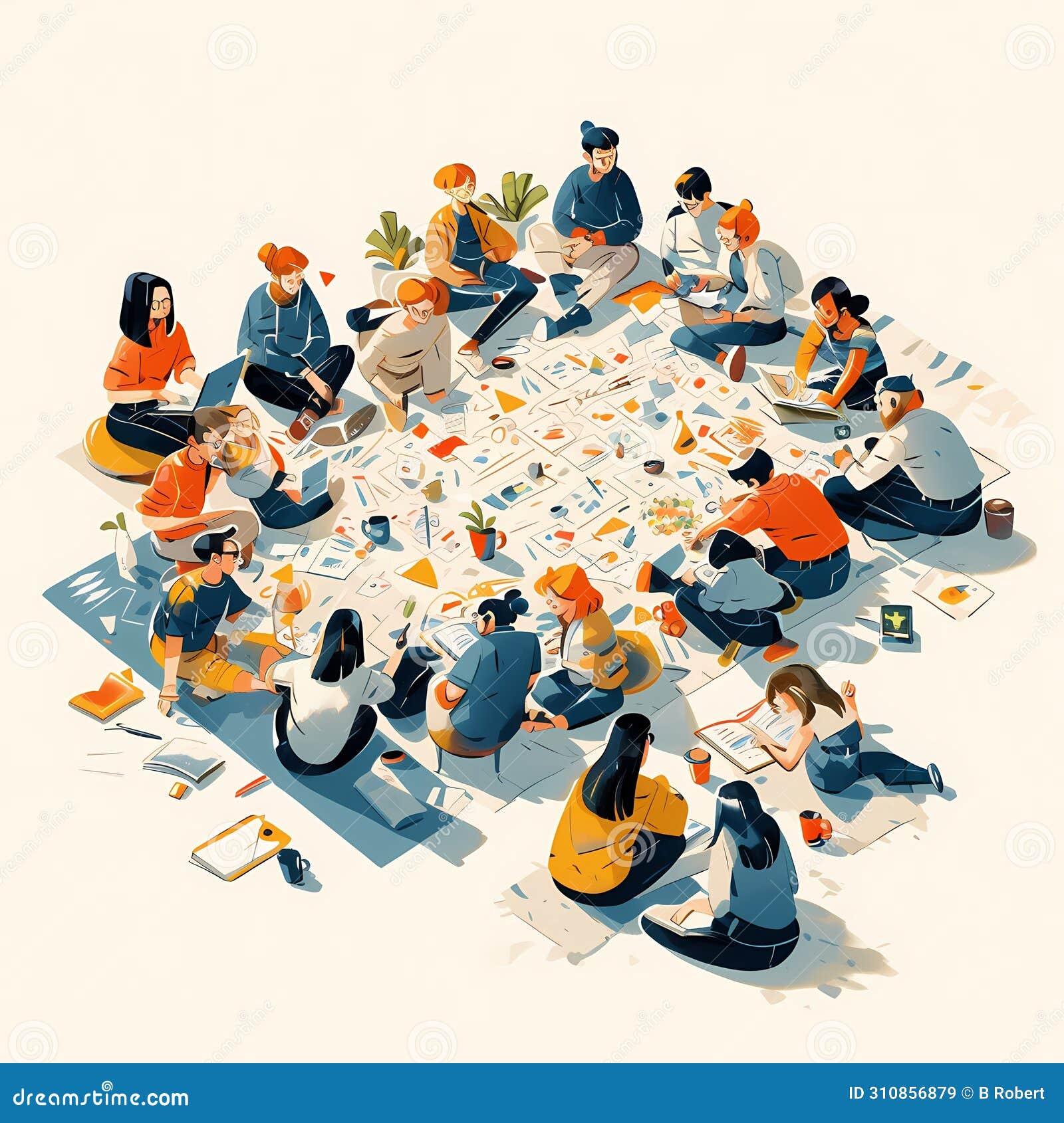 Innovative Team Collaboration in a Modern Office Setting Stock Illustration - Illustration of ...