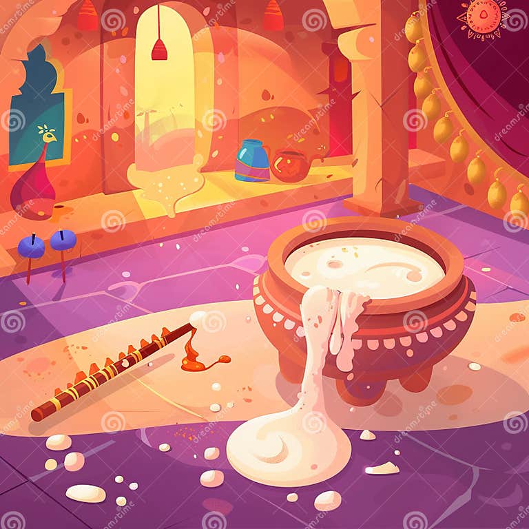 Illustration of a Captures Essence of Krishna S Makkhan Matki on the ...