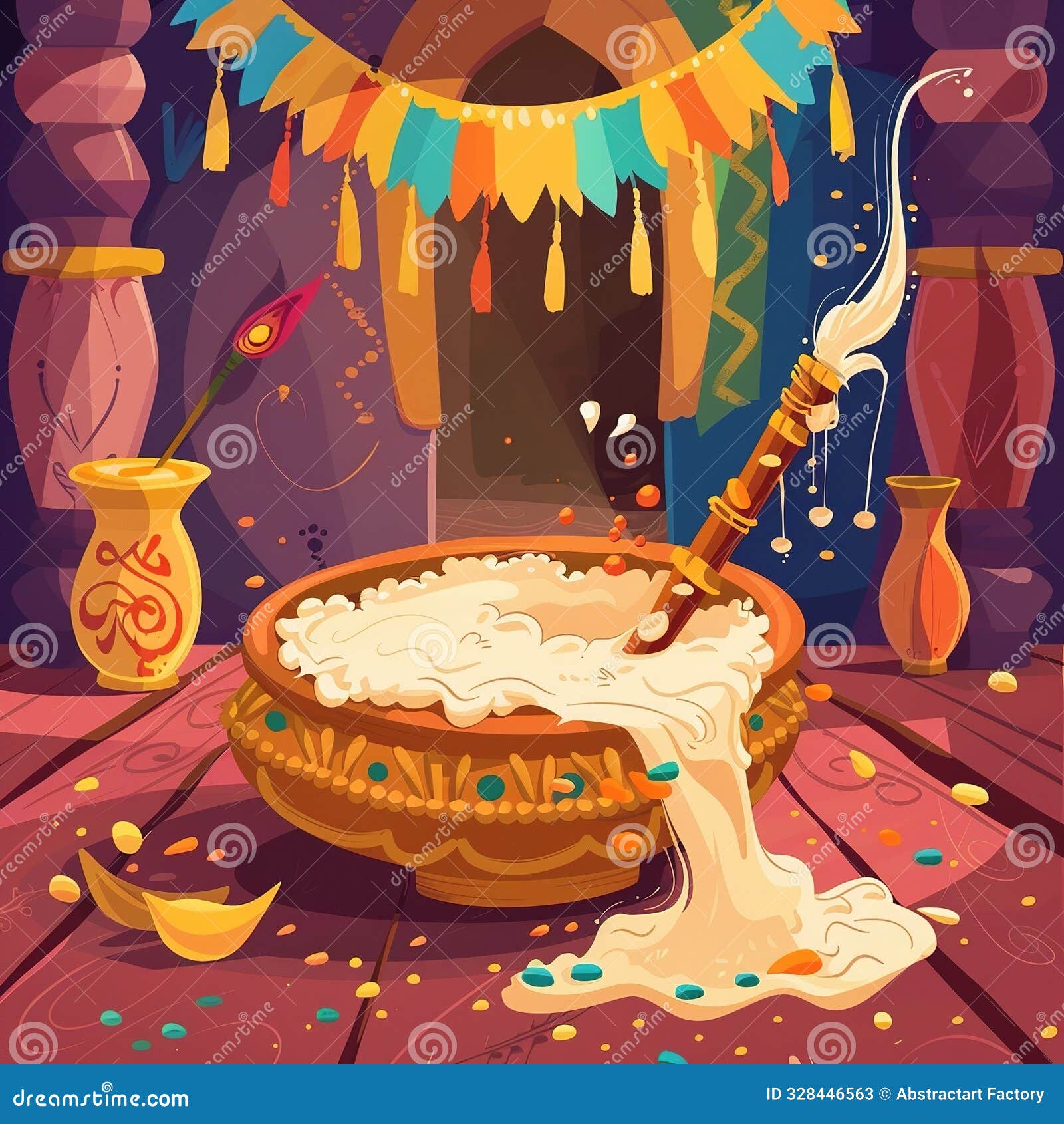 Illustration of a Captures Essence of Krishna S Makkhan Matki on the ...