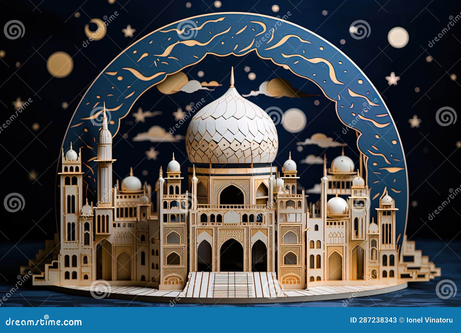 Illustration Capturing the Beauty of a Moonlit Mosque during Eid, with ...