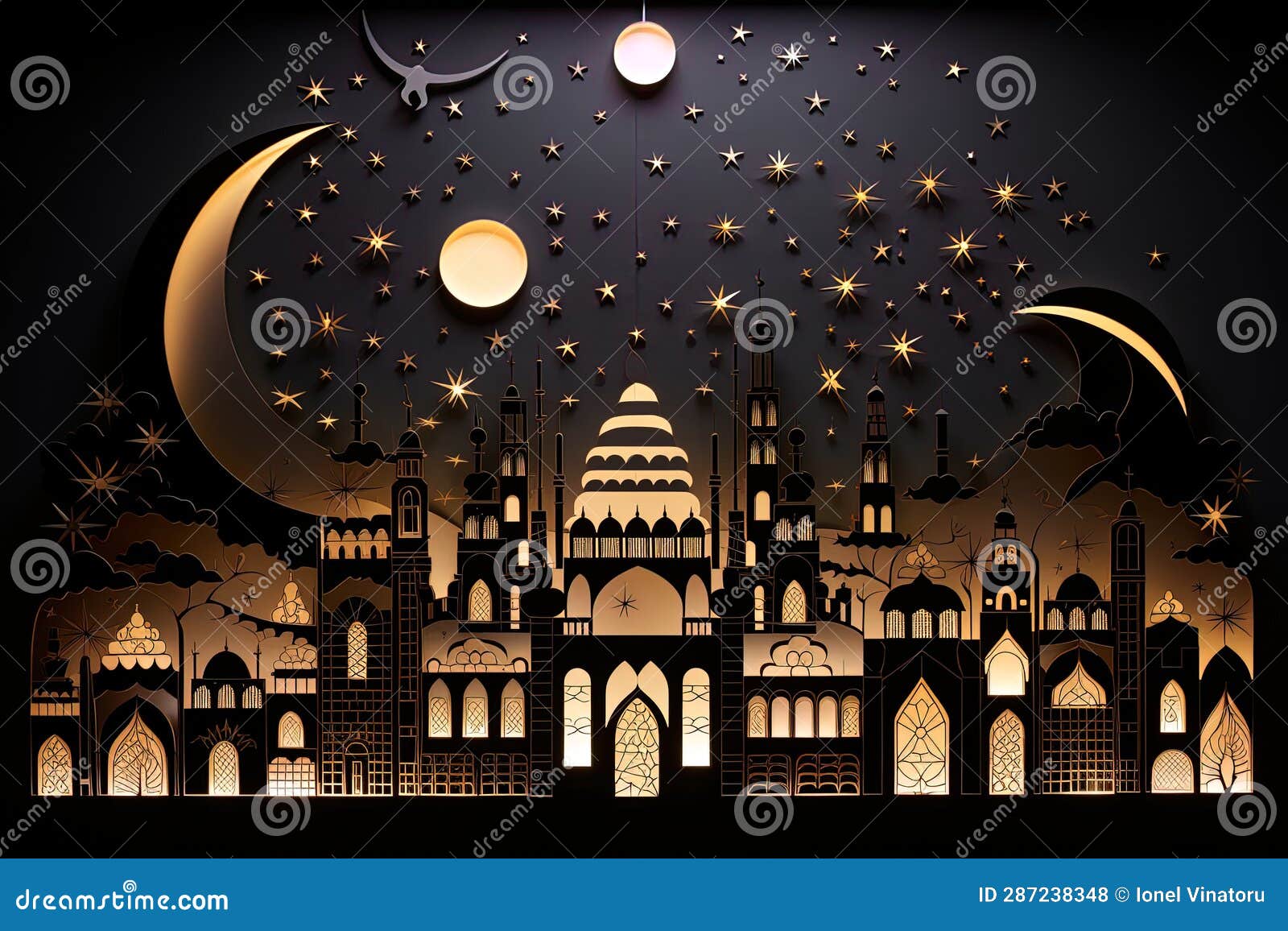 Illustration Capturing the Beauty of a Moonlit Mosque during Eid, with ...