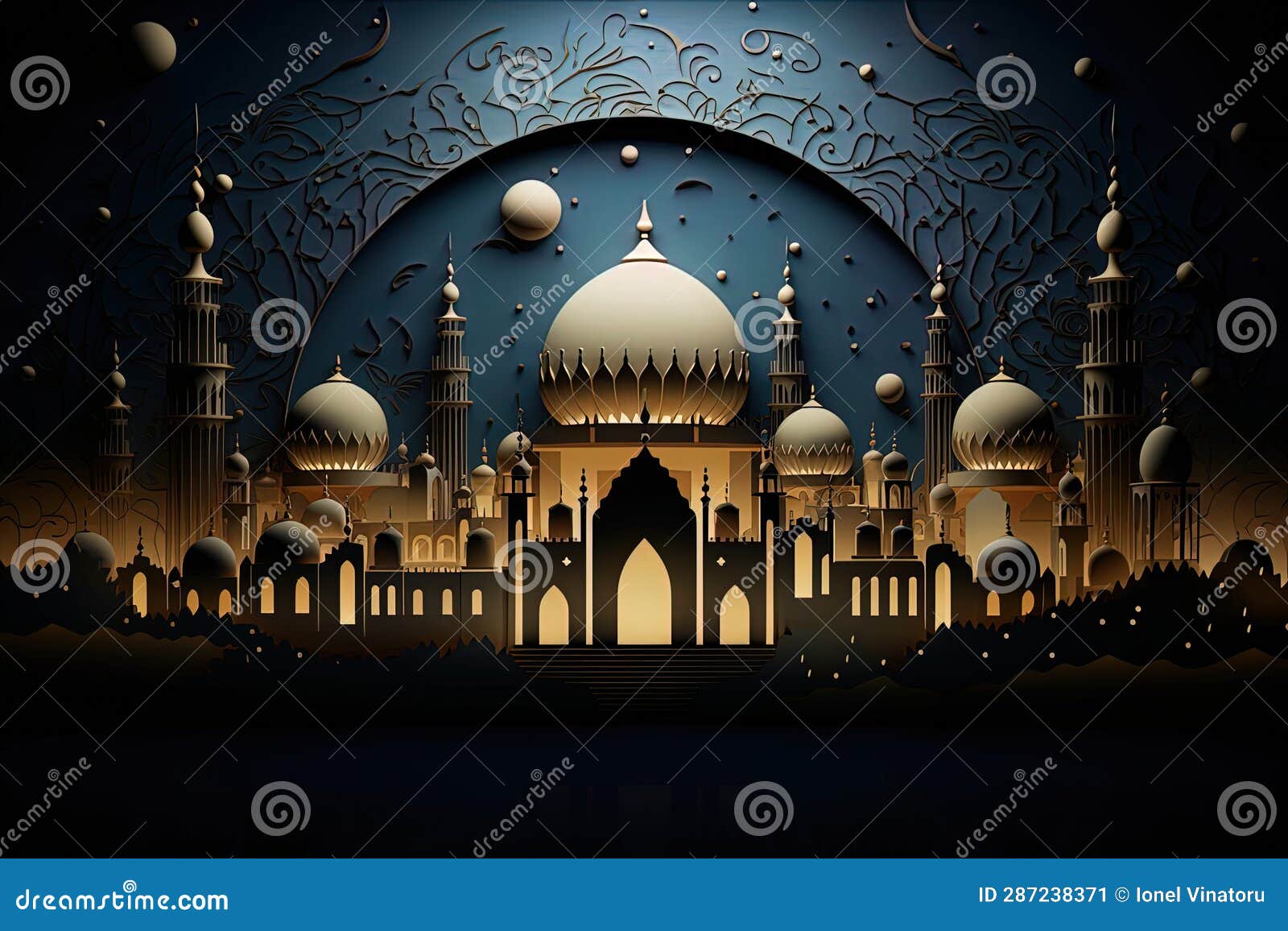 Illustration Capturing the Beauty of a Moonlit Mosque during Eid, with ...