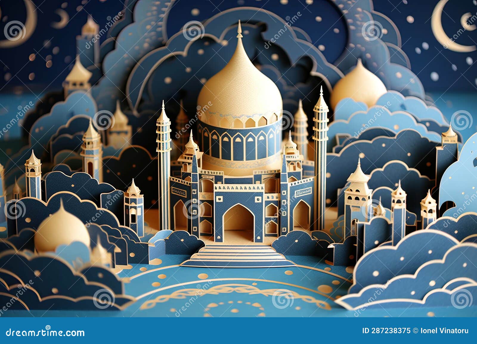 Illustration Capturing the Beauty of a Moonlit Mosque during Eid, with ...