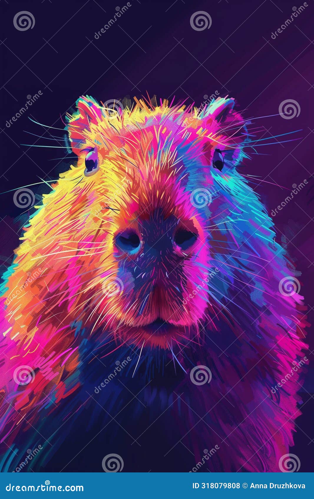 Neon Capybara Cute Water Animal. Vector Funny Capybara In Neon Design ...