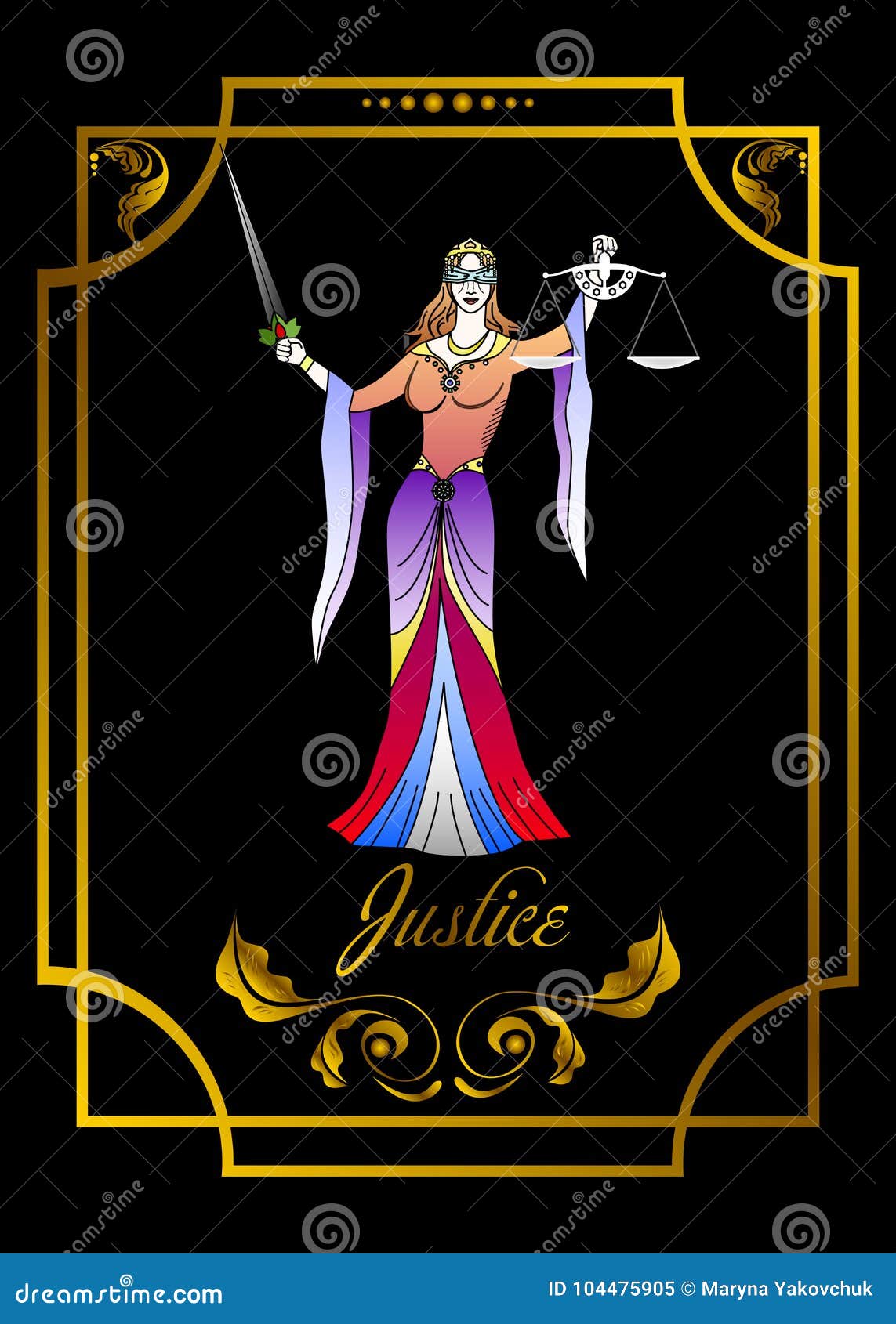 The justice card stock vector. Illustration of arcana - 104475905