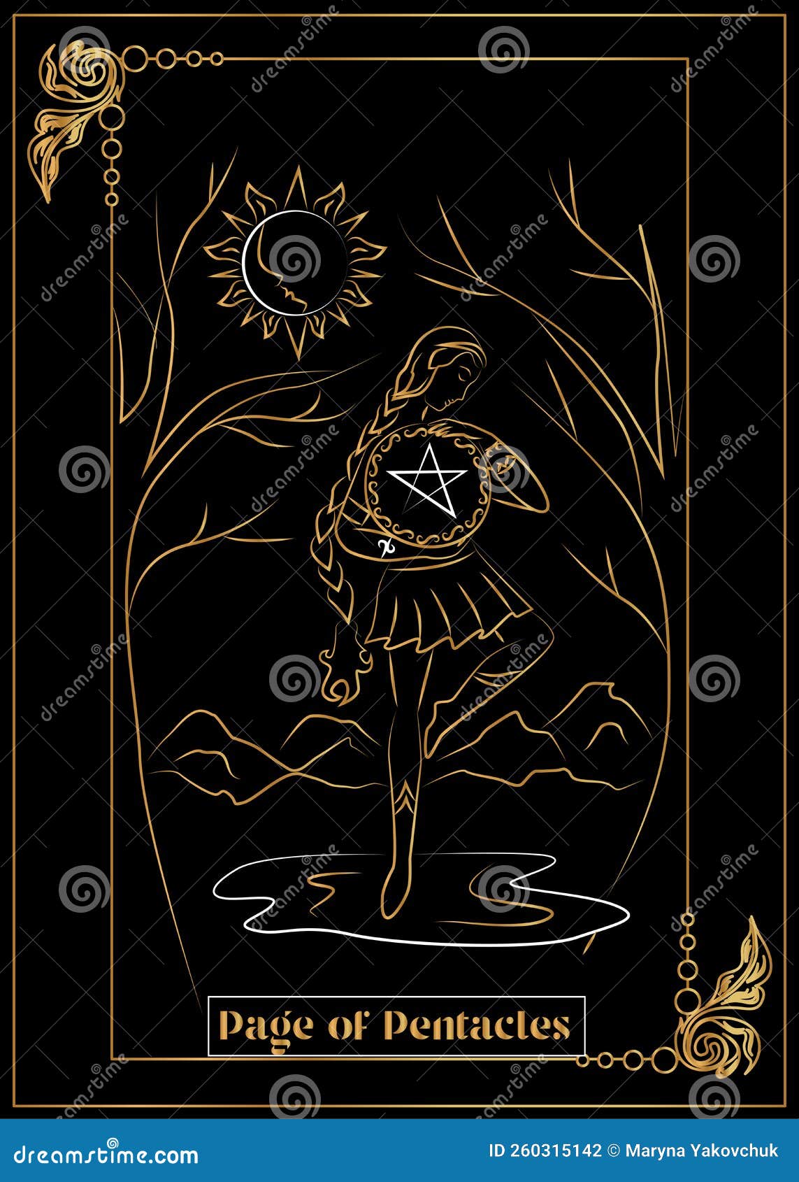 Page of Pentacles stock vector. Illustration of black - 260315142