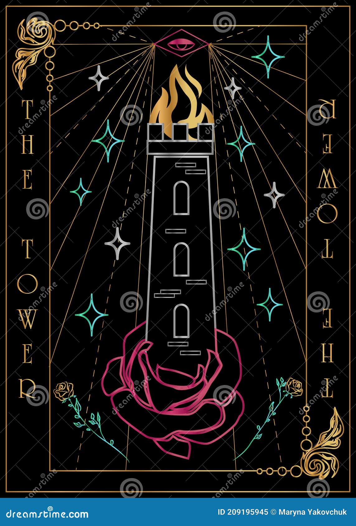 The tower card stock vector. Illustration of line, legend - 209195945