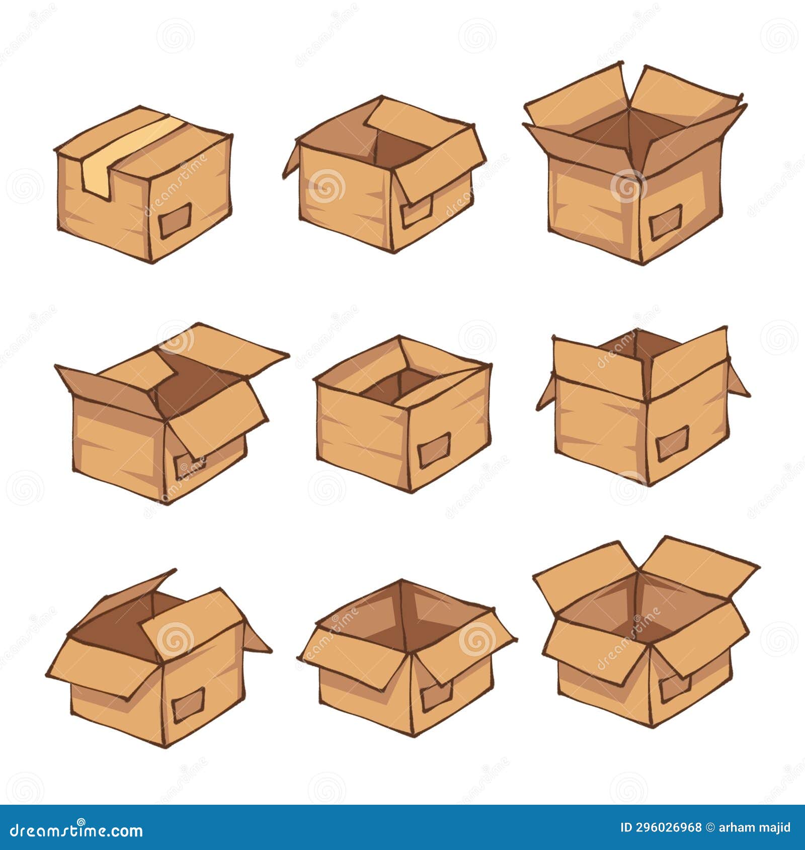 An Illustration of a Cardboard Box with Various Articulations Stock ...
