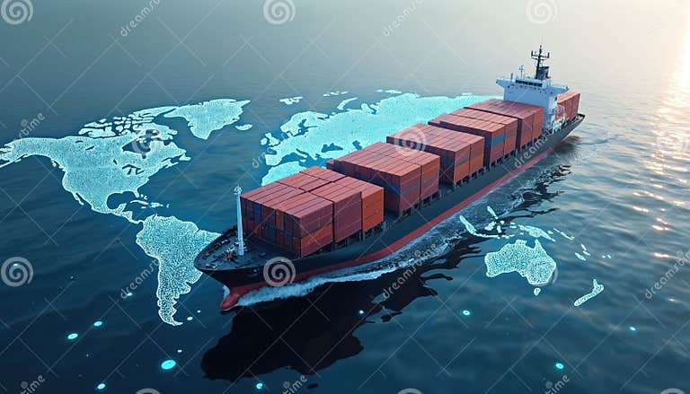 Illustration of Cargo Container Ship Utilizing Tech for Global ...