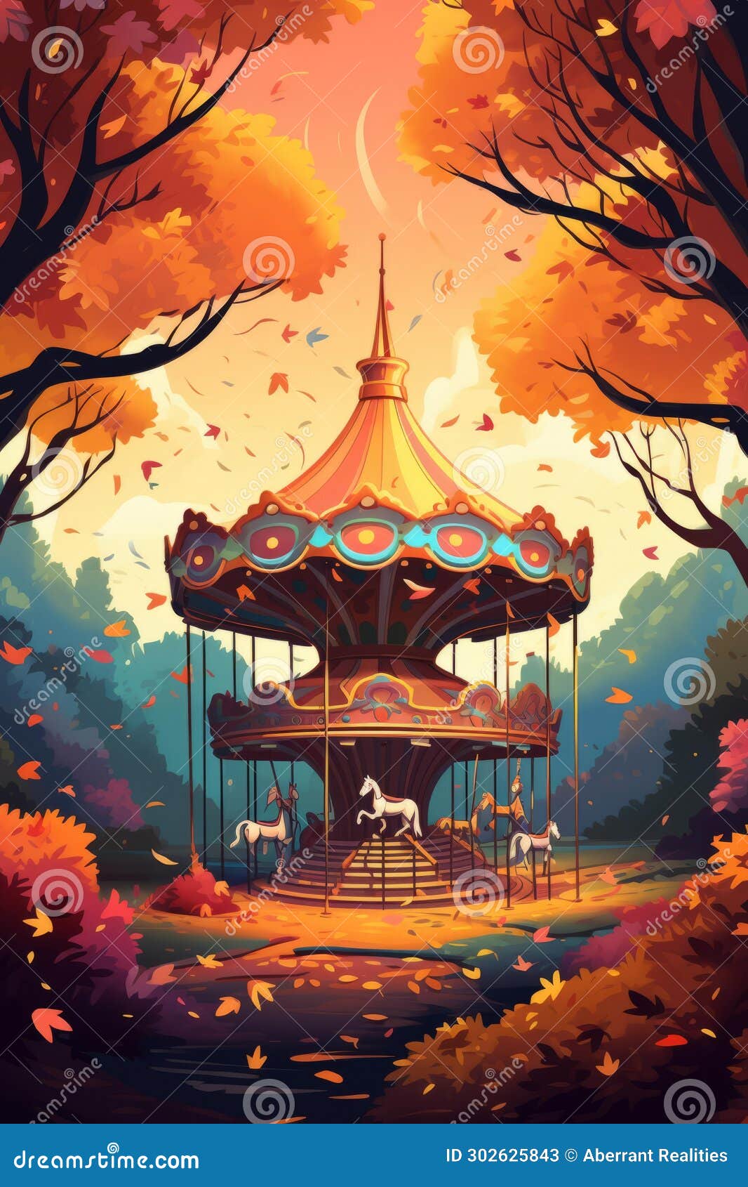 An Illustration of a Carousel in the Fall Stock Illustration ...