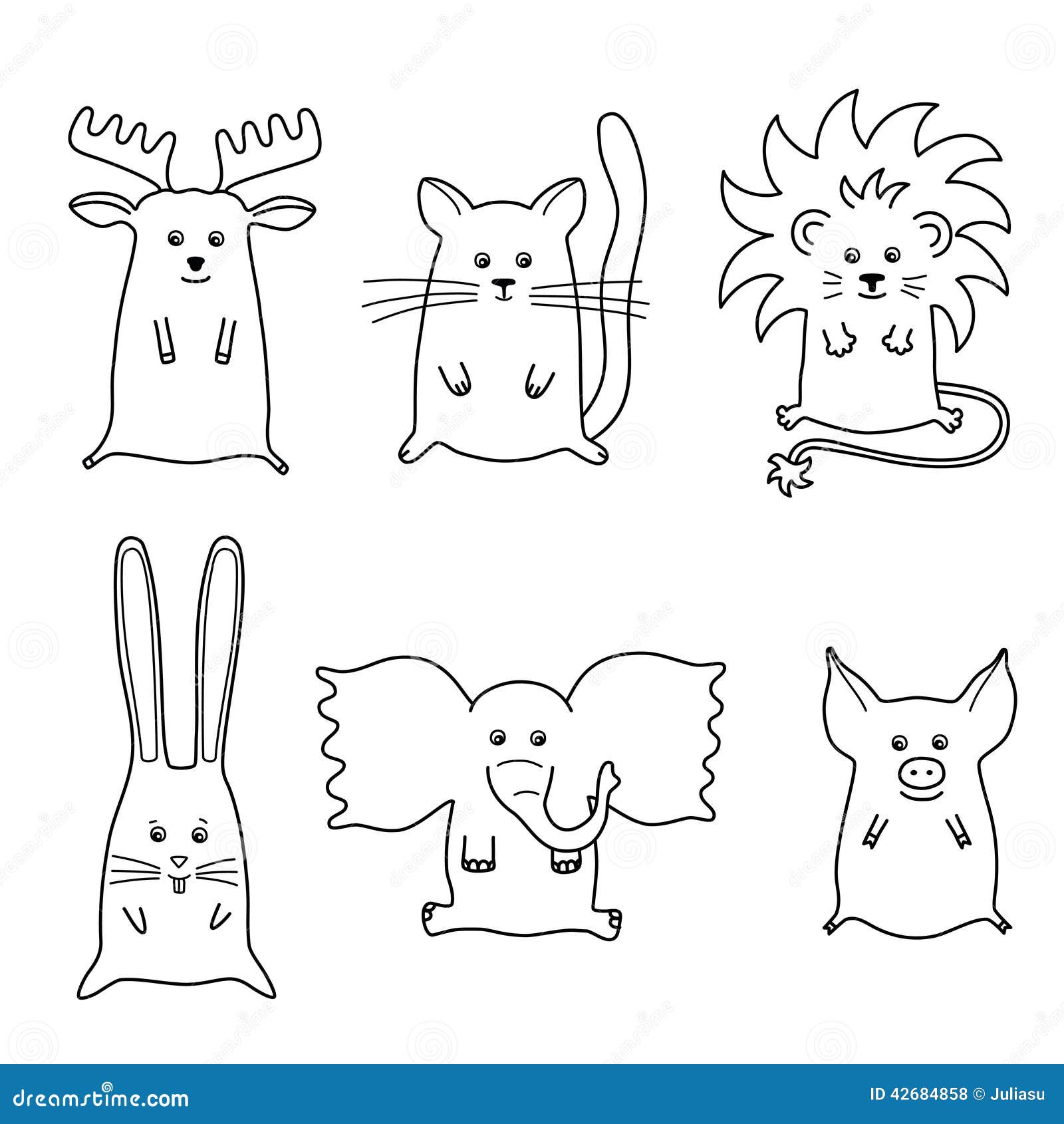 Illustration of 6 Cartoon Animals Stock Vector - Illustration of ...