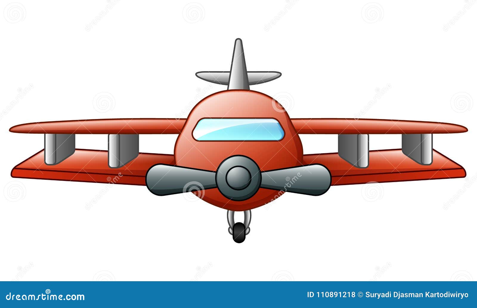 Cartoon Biplane Flying Isolated On White Background Stock Vector ...