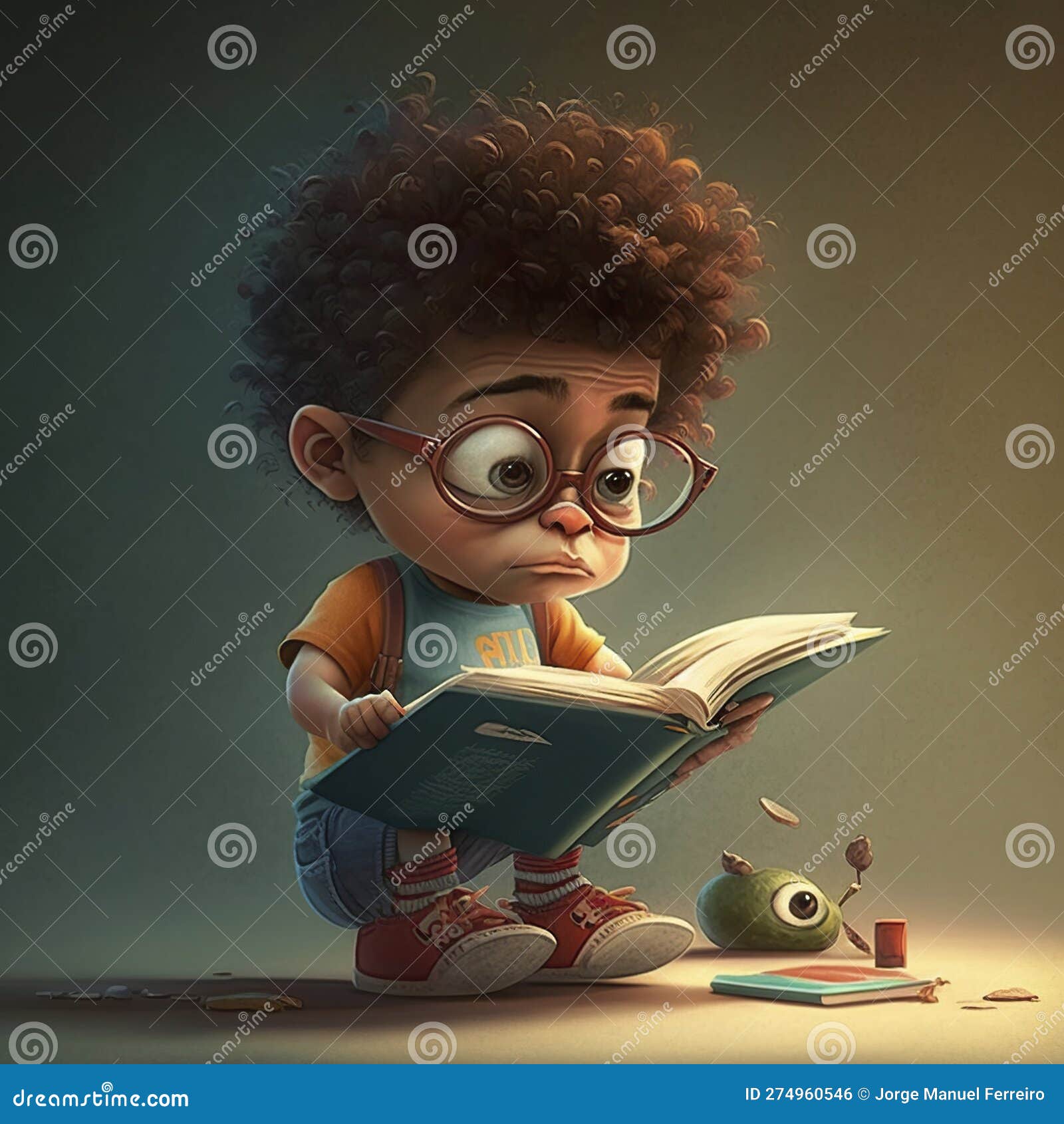 Illustration Cartoon, Boy with Books, Ai Generative Stock Illustration ...
