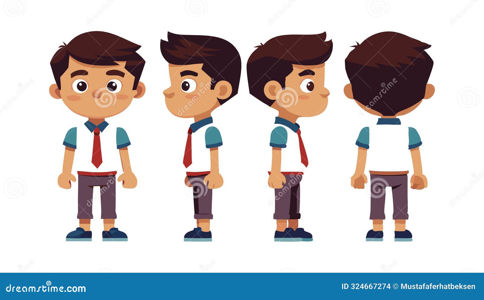 Cartoon Character of a Young Boy in Different Poses and Angles for ...