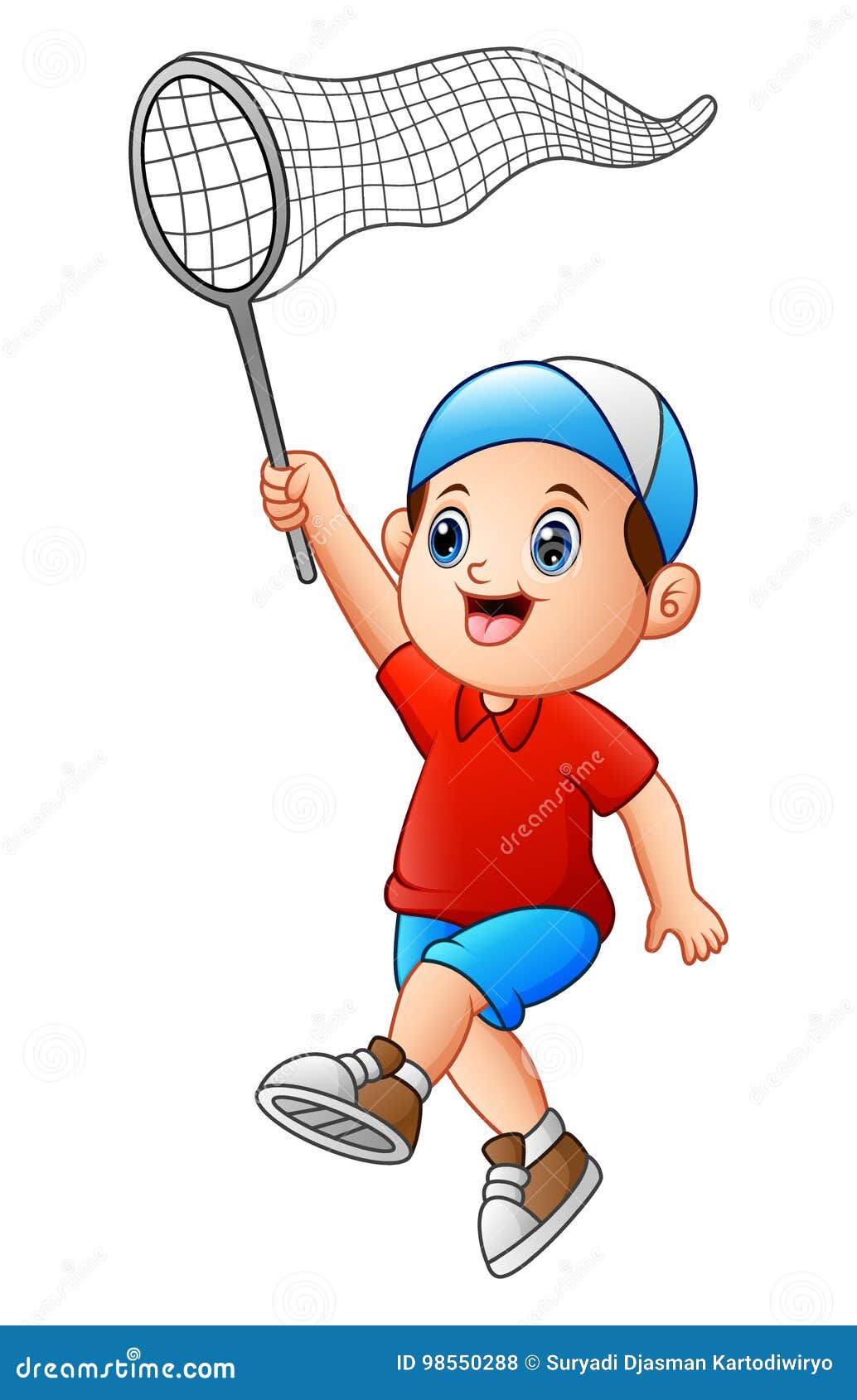 Cartoon boy with a net stock vector. Illustration of looking - 98550288