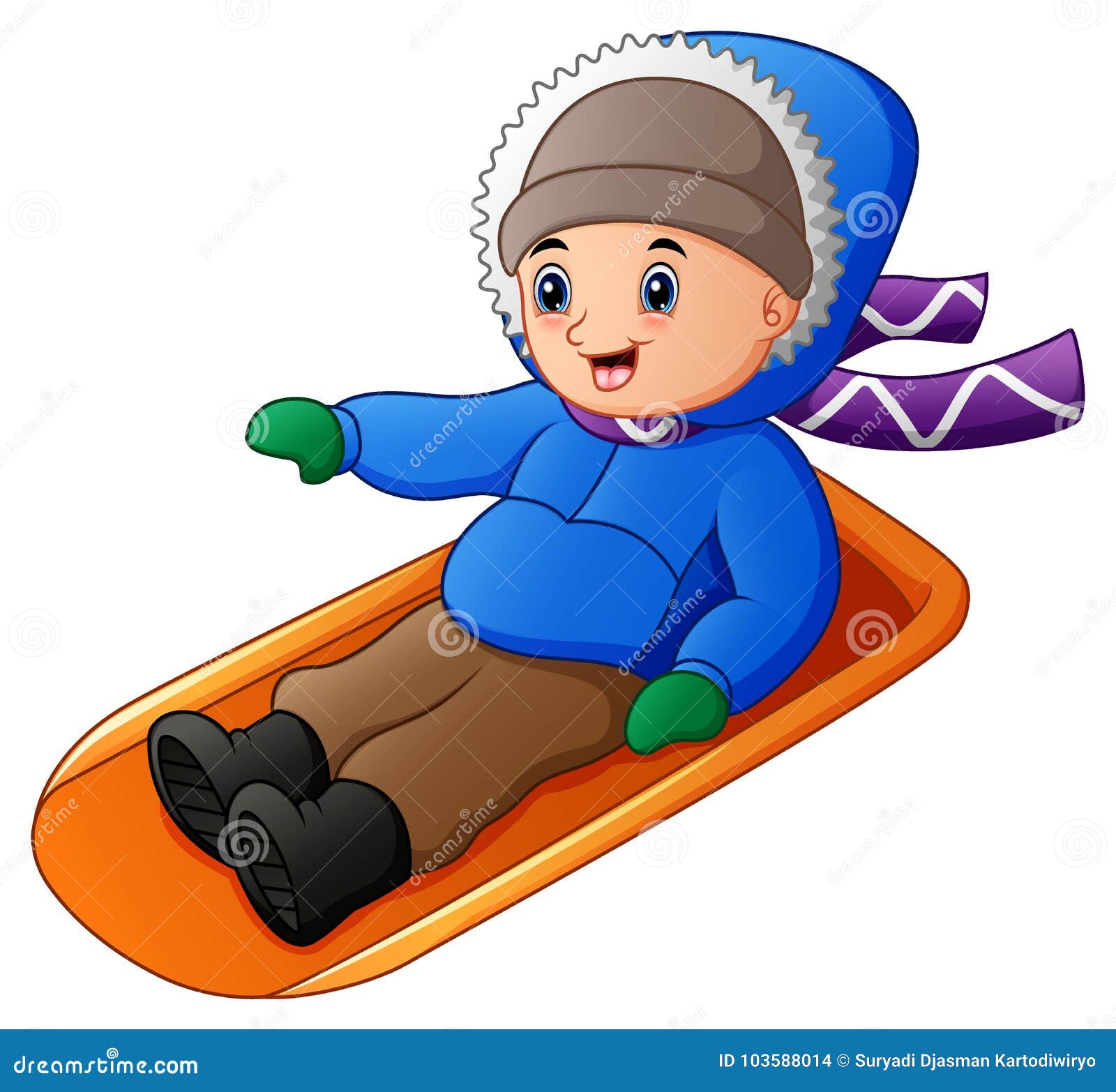 Cartoon Boy Playing With A Sledge Vector Illustration | CartoonDealer ...