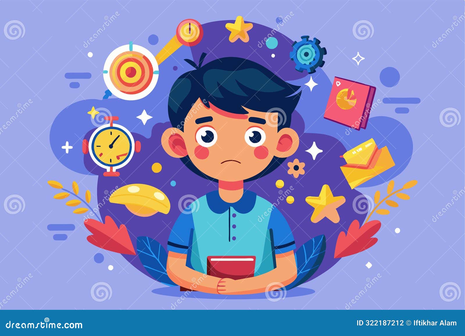 Illustration of a Cartoon Boy Surrounded by Various Objects Symbolizing ...