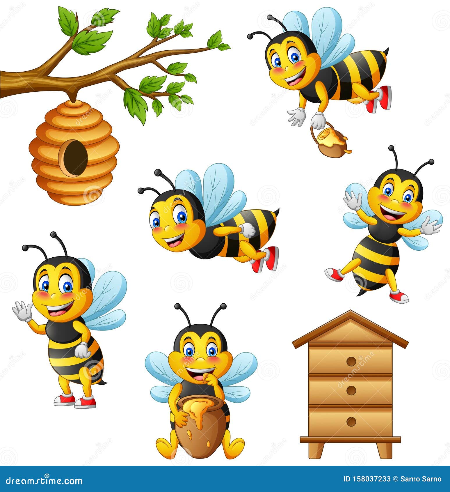 Cartoon Cute Bee and Beehive Stock Illustration - Illustration of happy ...