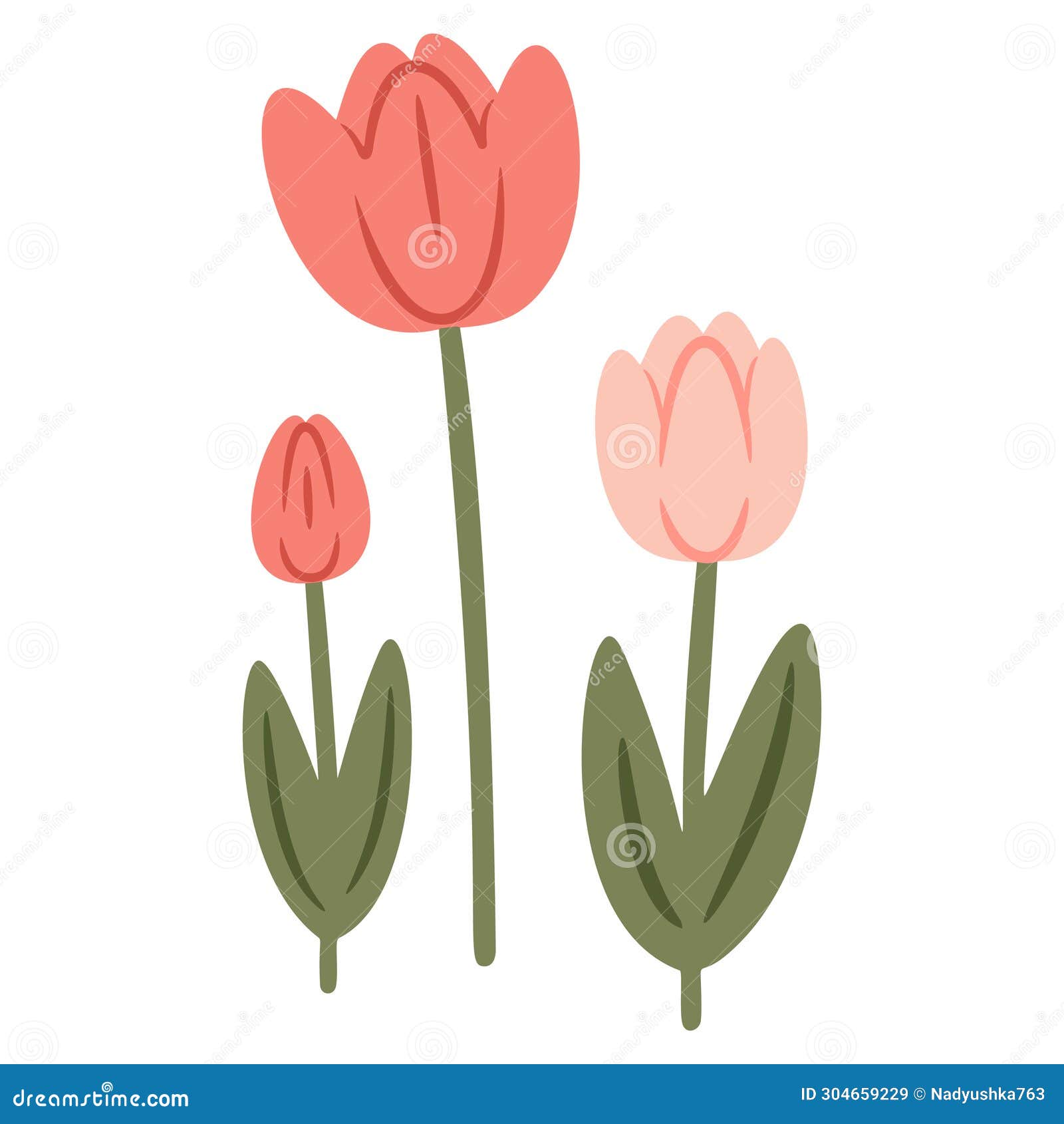 Illustration of a Cartoon Cute Pink Tulip. Stock Vector - Illustration ...