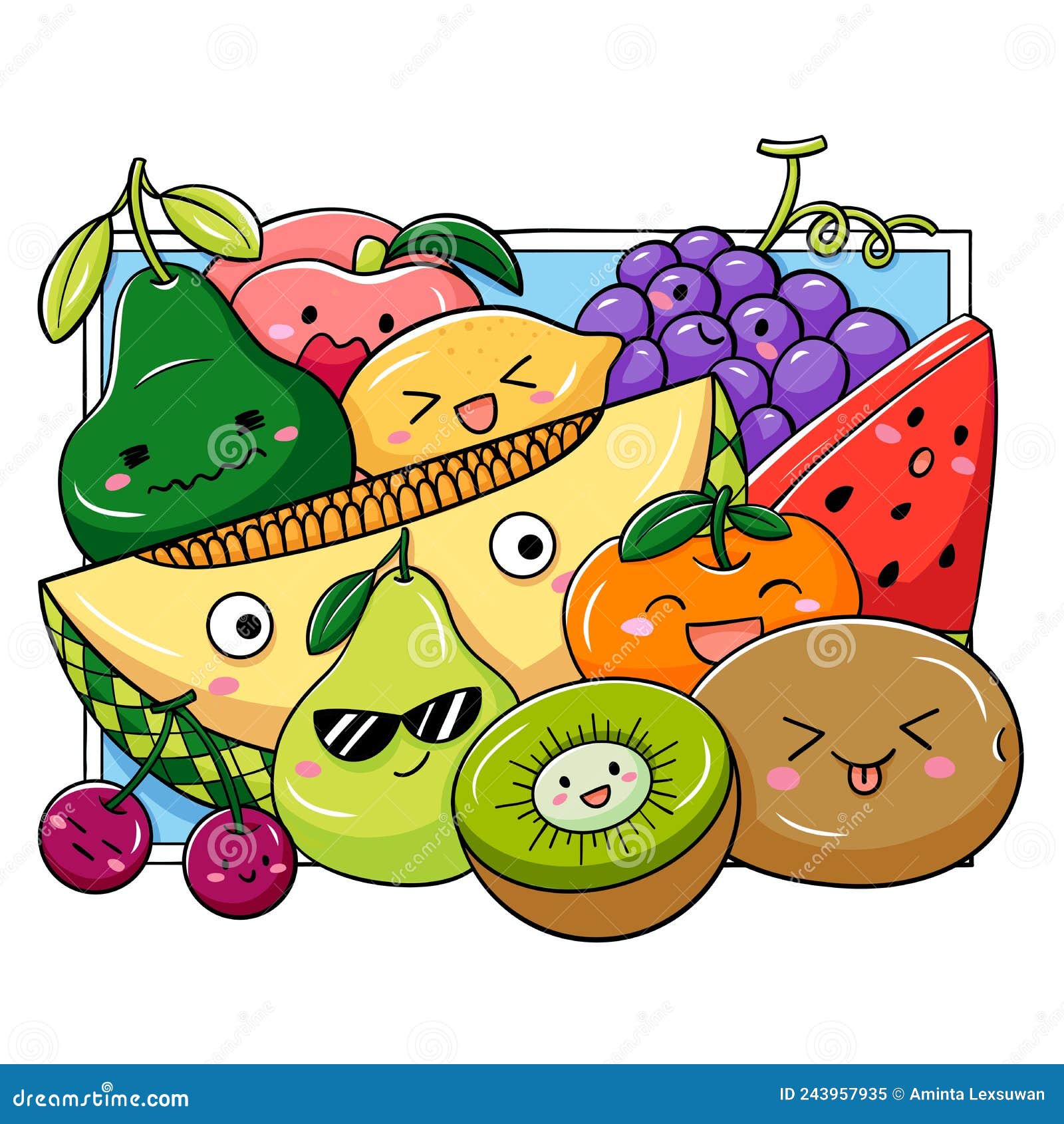 Doodle_Fruit_2020 stock vector. Illustration of kawaii - 243957935