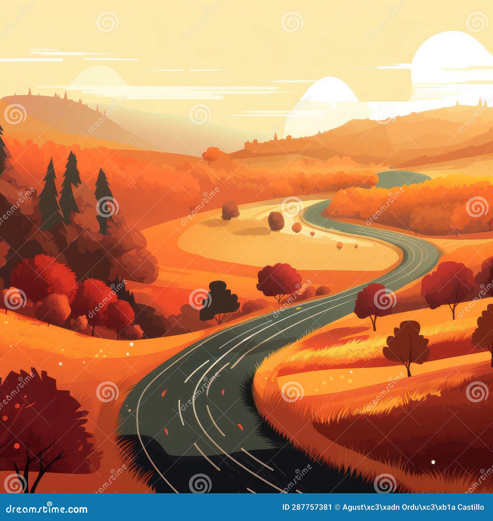 Illustration of a Cartoon Drawing of a Road. Stock Image - Image of ...