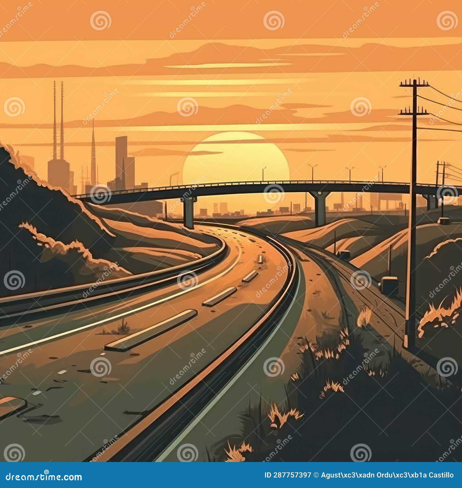 Illustration of a Cartoon Drawing of a Road. Stock Image - Image of ...