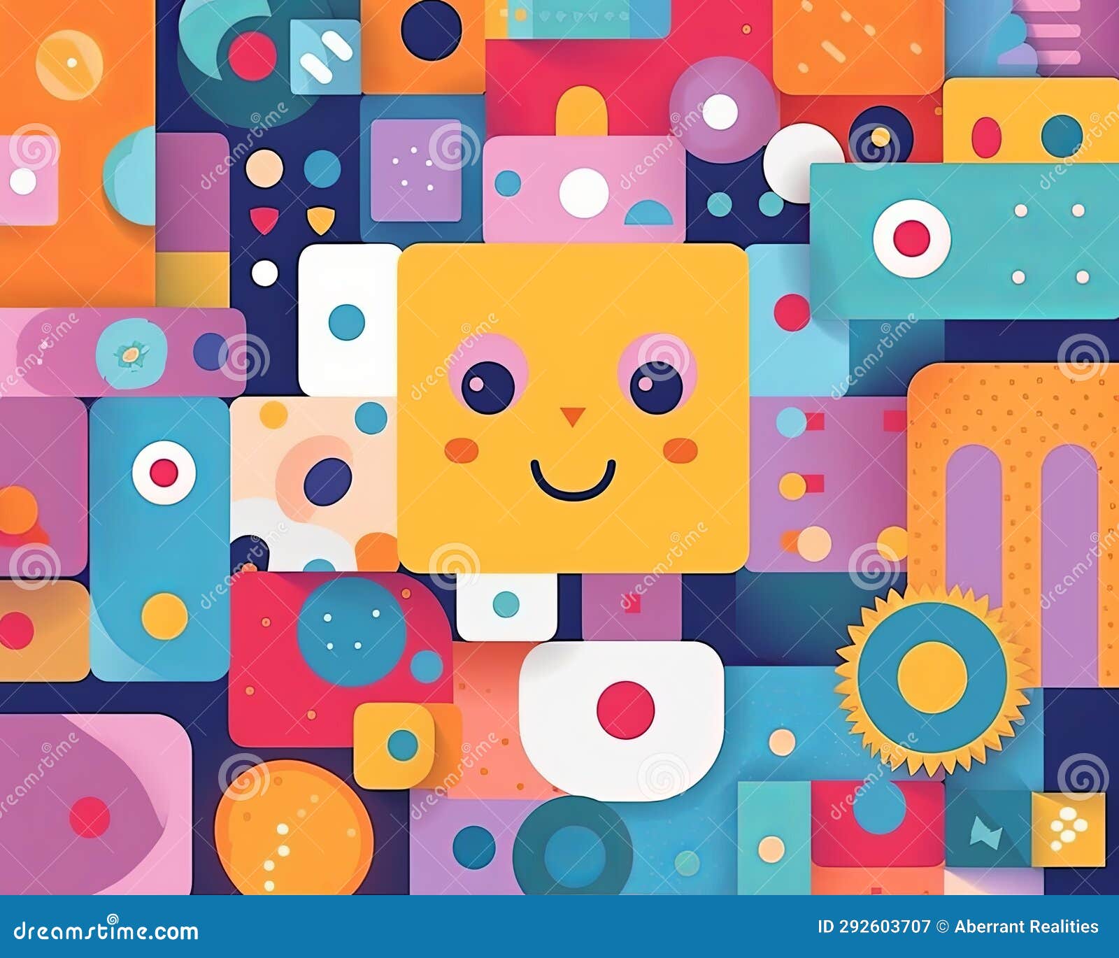 An Illustration of a Cartoon Face Surrounded by Colorful Blocks Stock ...