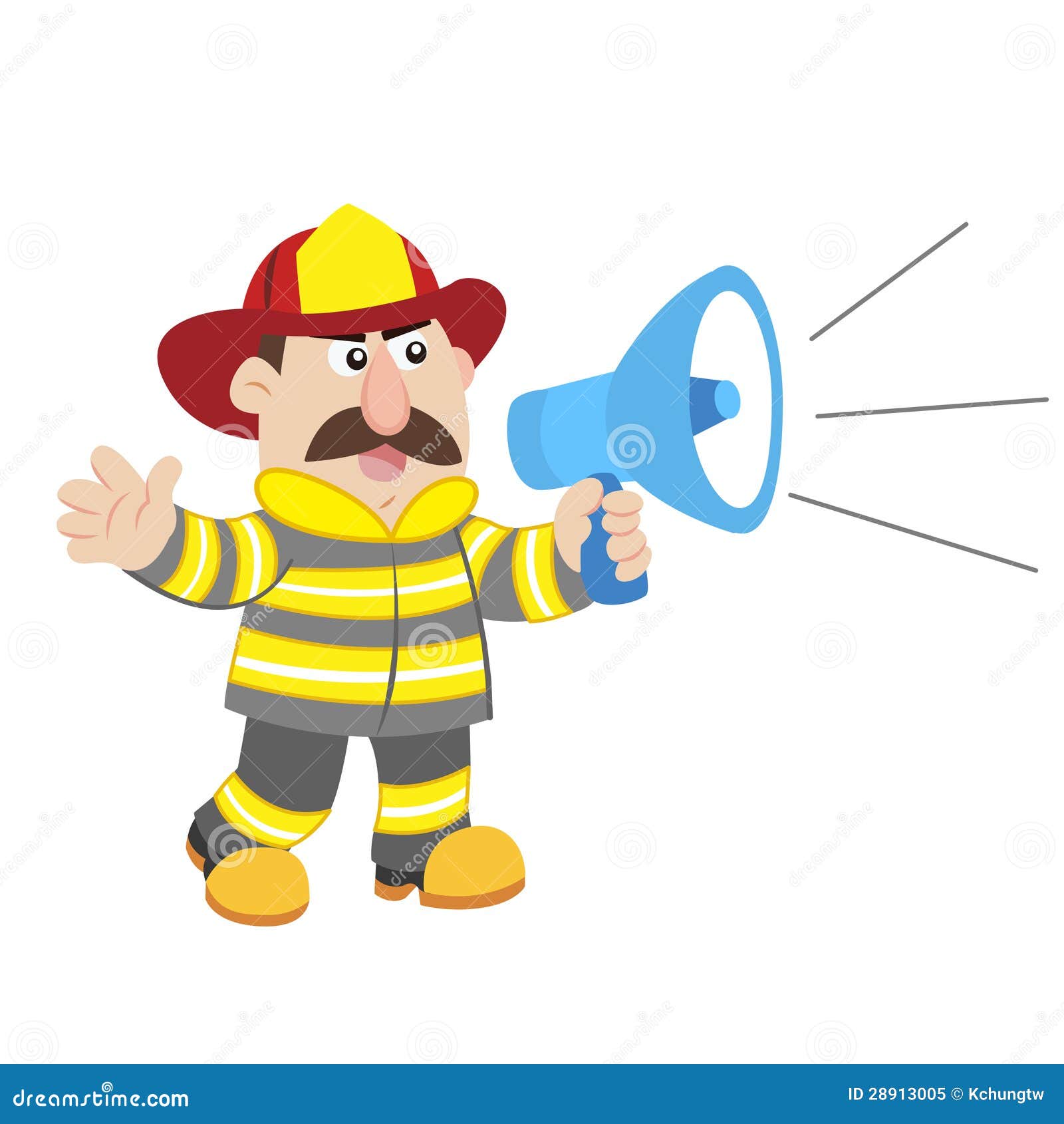 Fireman Speaking In Megaphone Wear Uniform And Helmet. Cartoon Vector ...