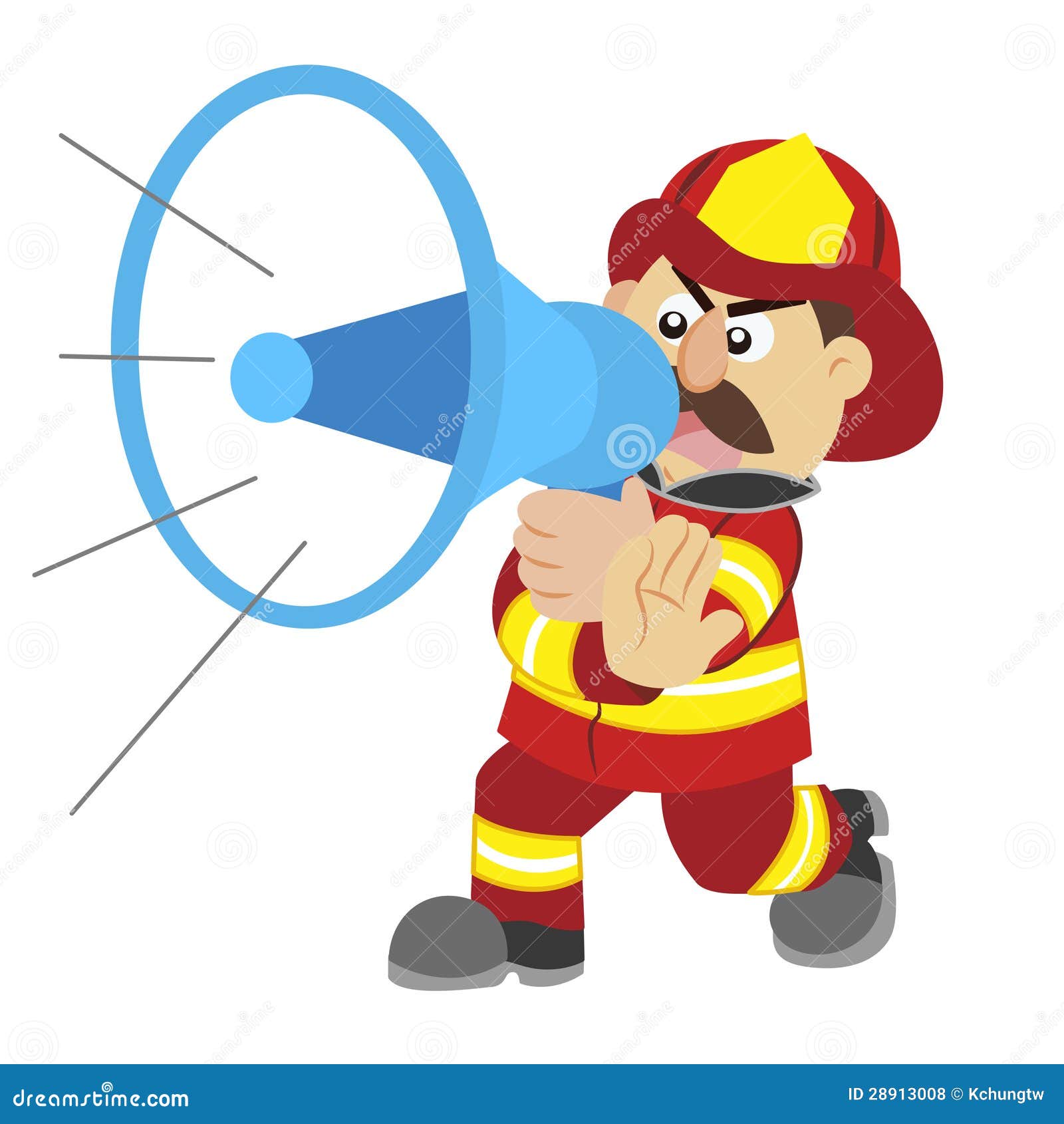 Fireman Speaking In Megaphone Wear Uniform And Helmet. Cartoon Vector ...