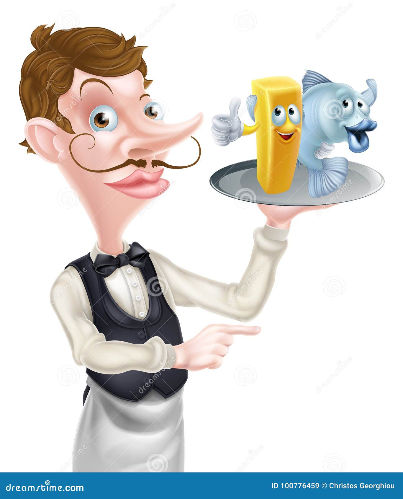 Cartoon Fish and Chips Waiter Stock Vector - Illustration of gourmet ...