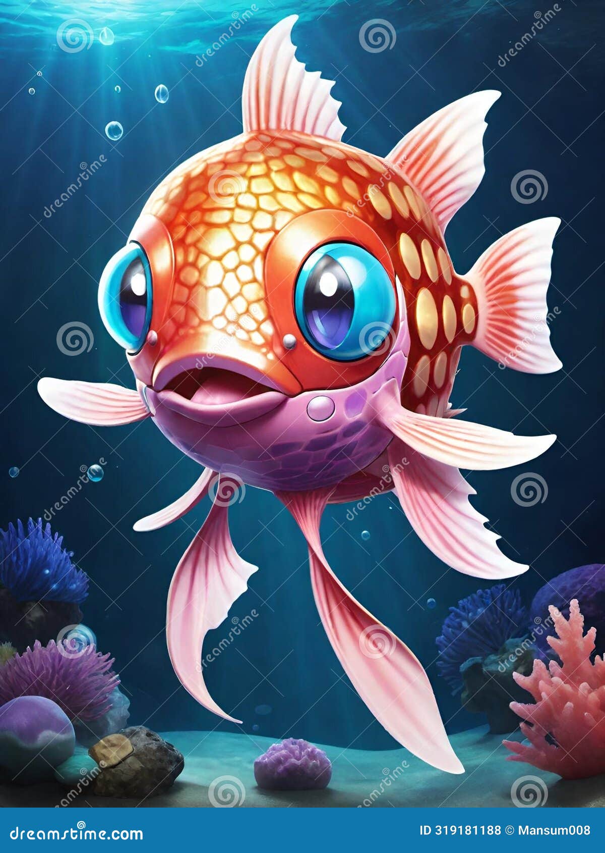 Illustration of Cartoon Fish Swimming Underwater Stock Illustration ...