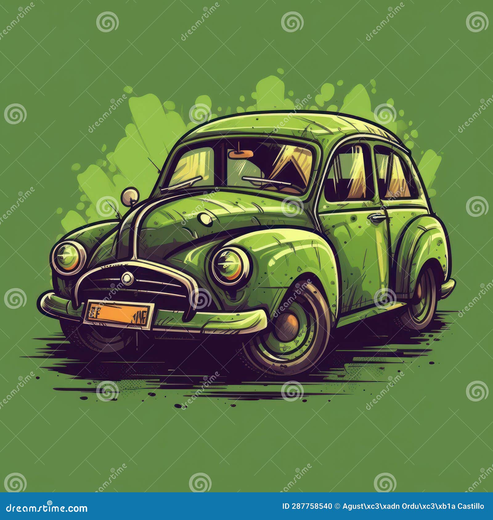 Illustration of a Cartoon of a Green Car. Stock Illustration ...