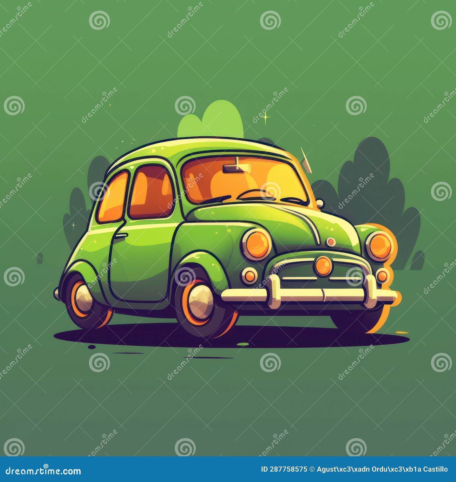 Illustration of a Cartoon of a Green Car. Stock Image - Image of auto ...