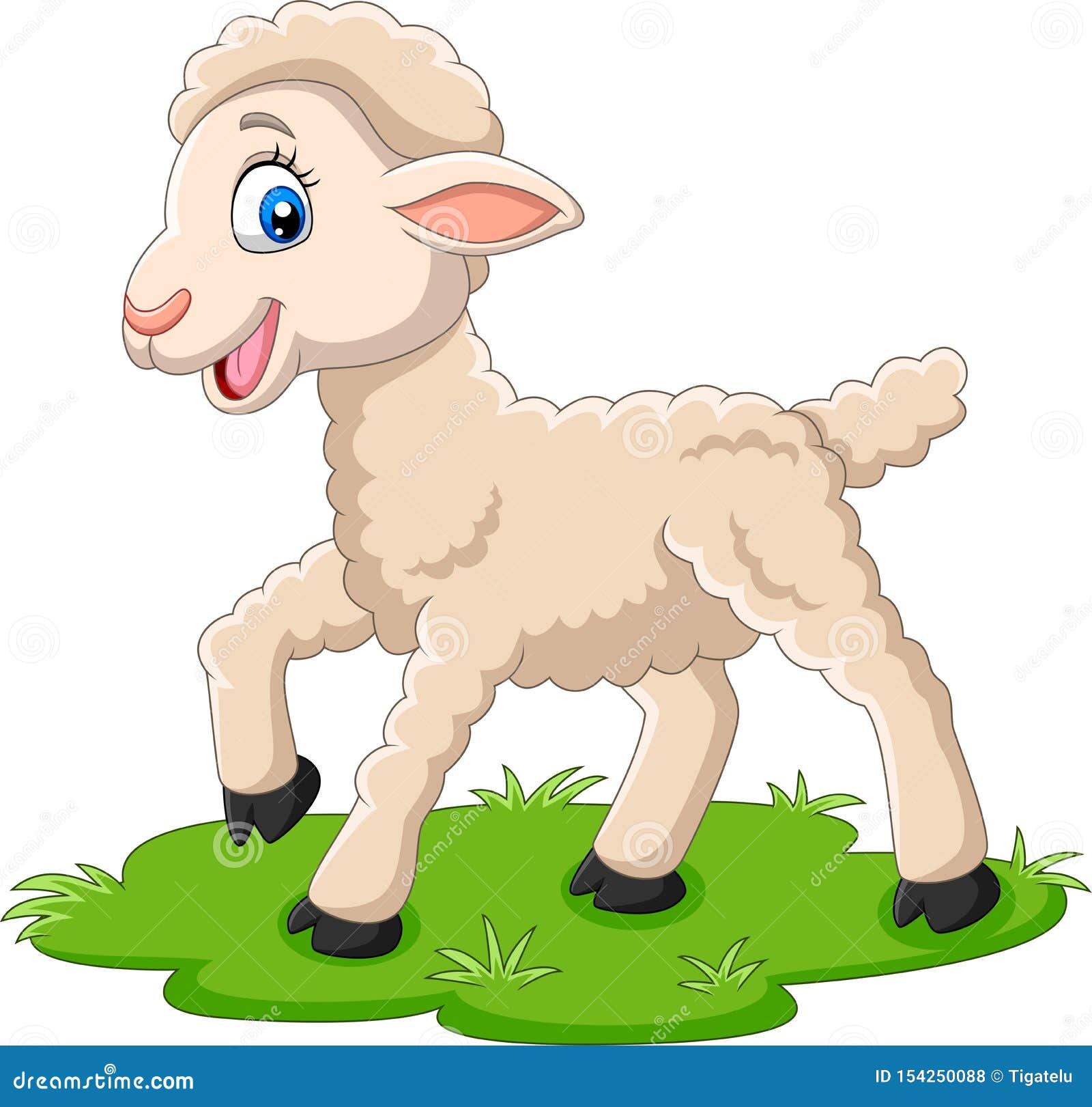 Cartoon Happy Lamb on the Grass Stock Vector - Illustration of mammal ...