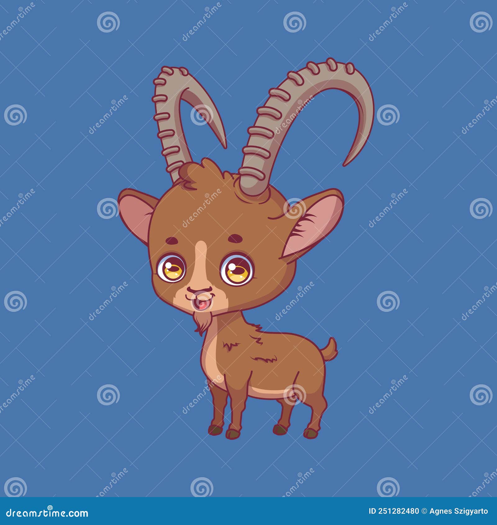 Cartoon Ibex Wild Animal Character Coloring Page Vector Illustration ...