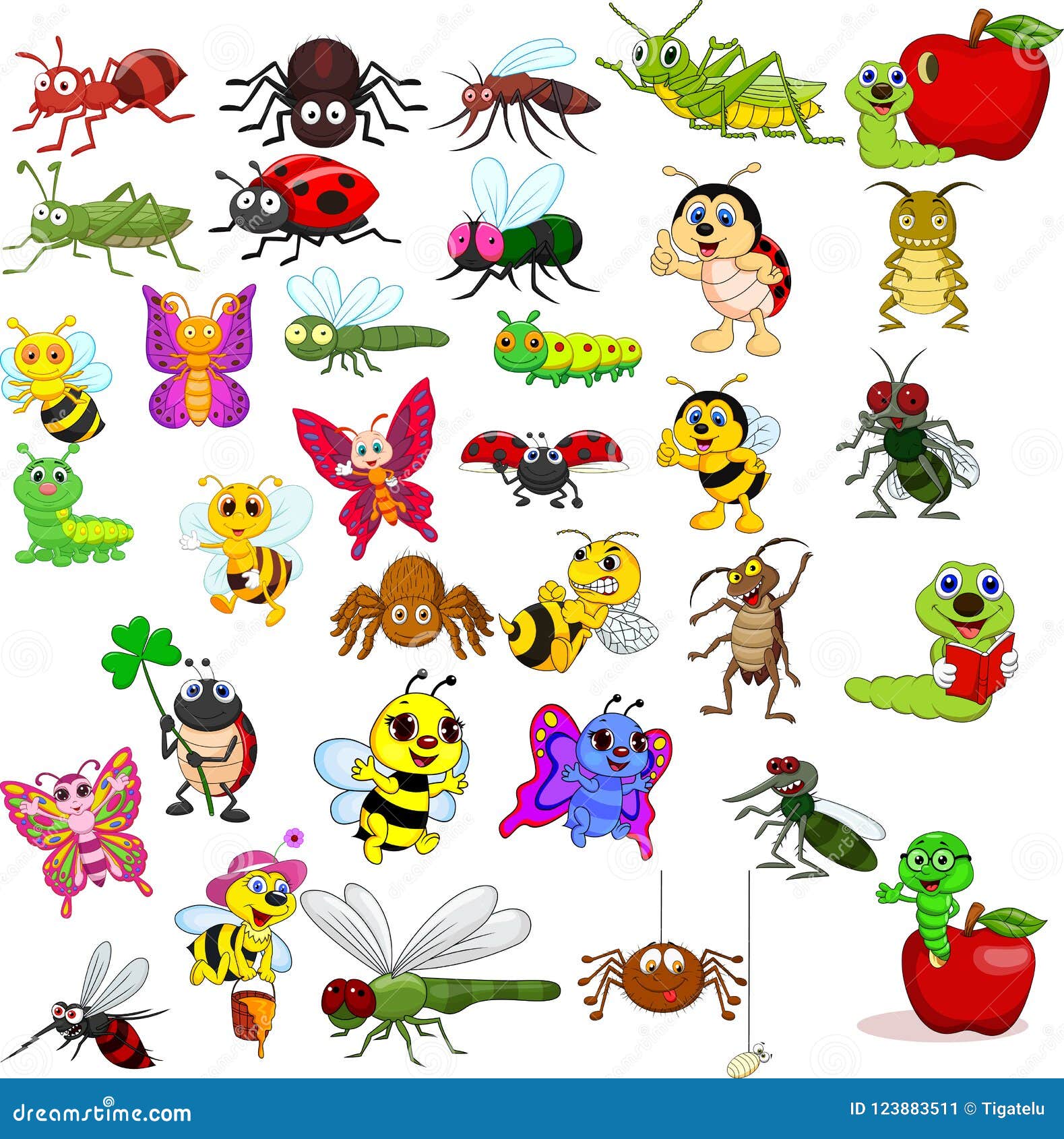 Cartoon Insects Collection Set Stock Vector - Illustration of cockroach ...