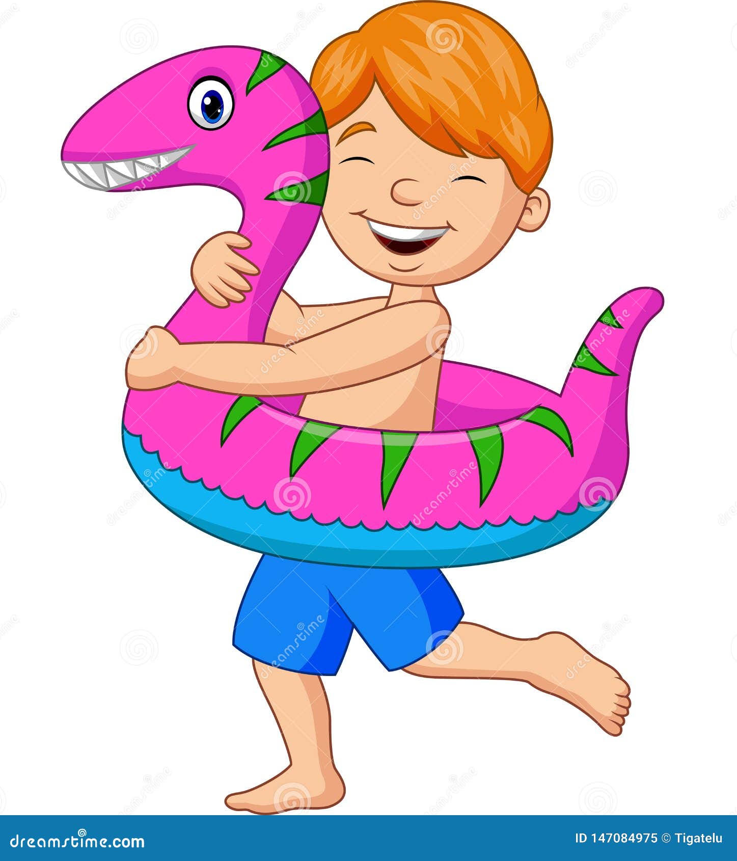 Cartoon Little Boy with Inflatable Ring Stock Vector - Illustration of ...