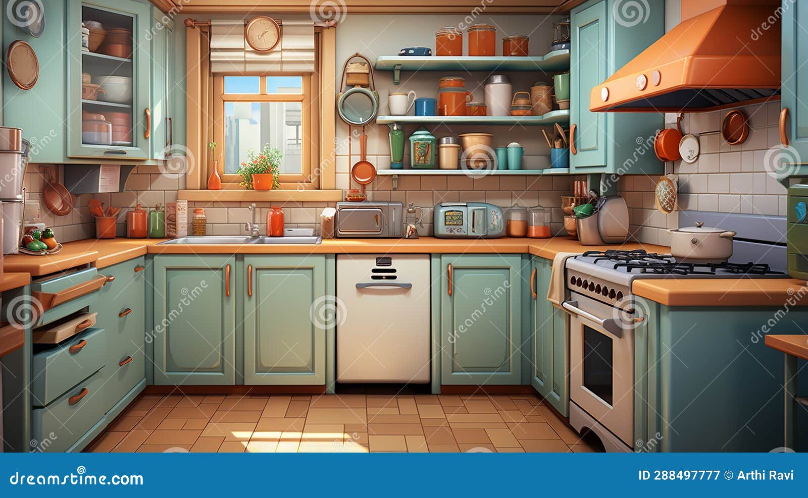 Illustration of a Modern Kitchen Stock Illustration - Illustration of ...