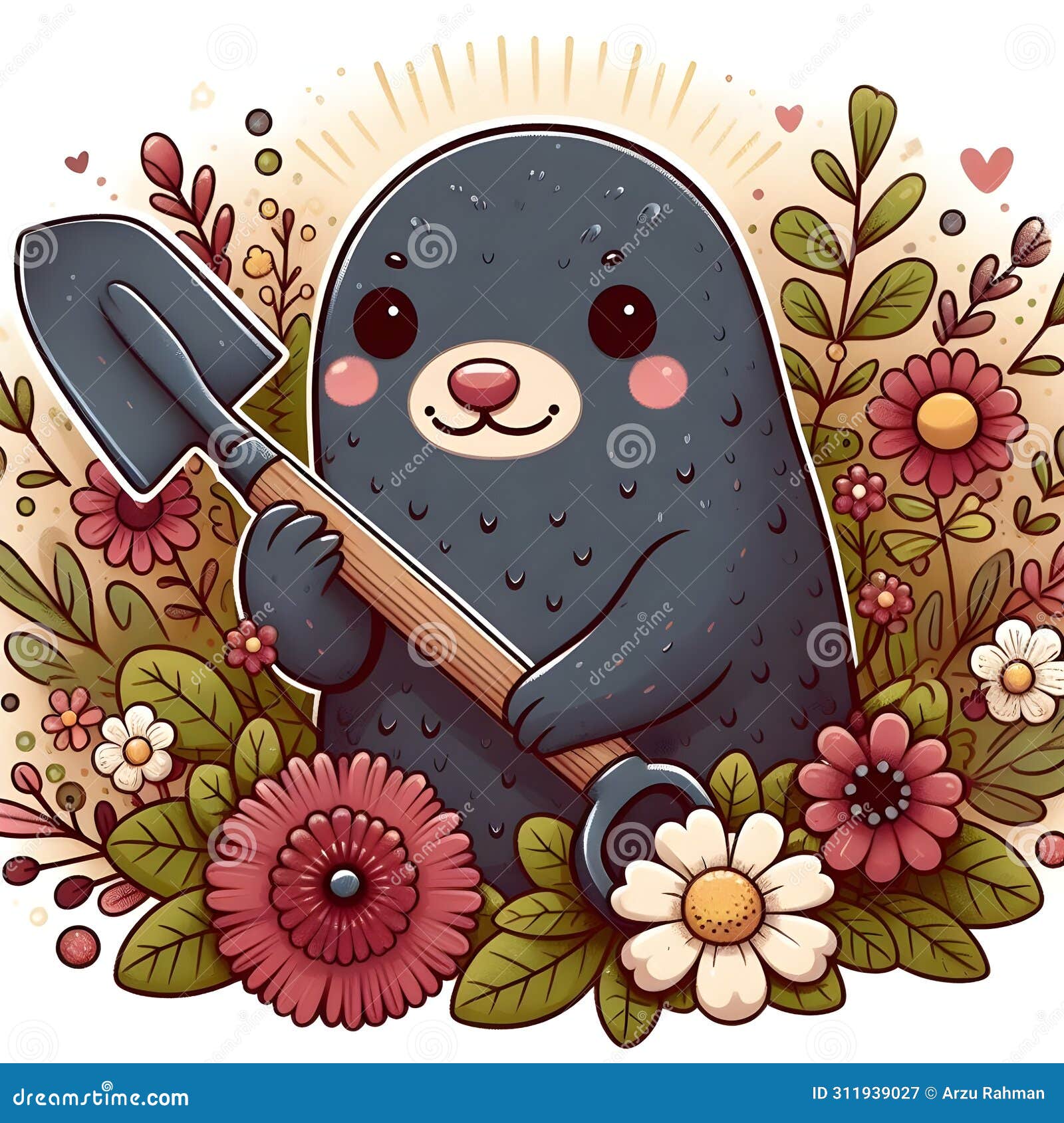 Cartoon Mole Holding Shovel Stock Illustration - Illustration of gift ...