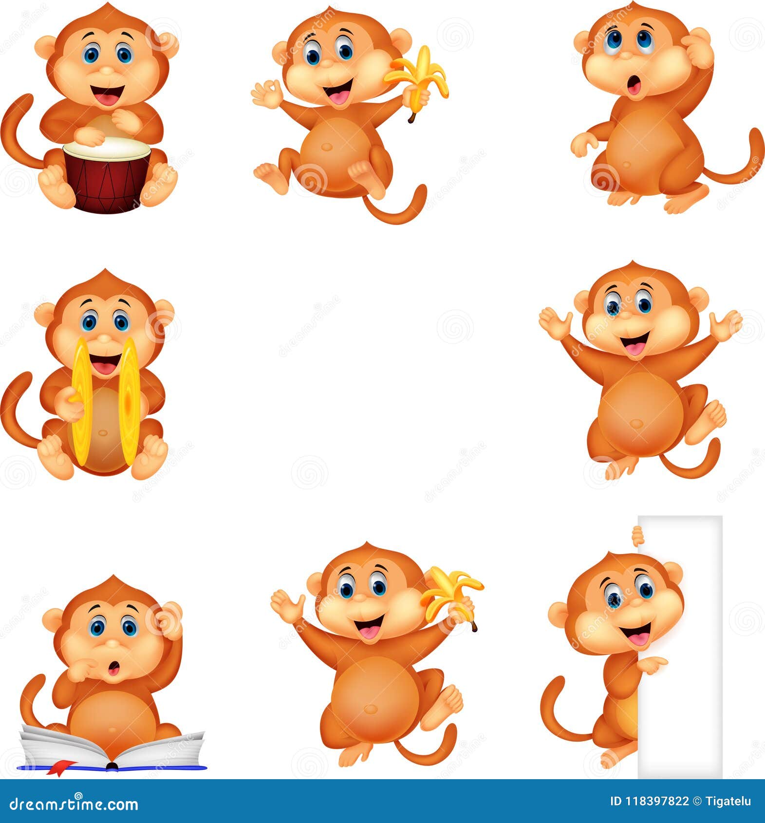 Cartoon Monkey Collection Set Stock Vector - Illustration of mammal ...
