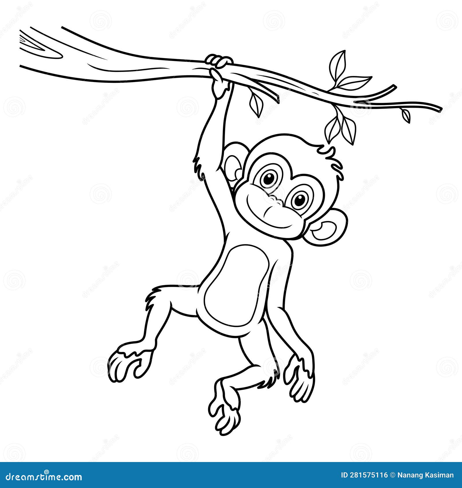 Cartoon Monkey Hanging on Tree Branch Line Art Stock Vector ... Cartoon Monkey Hanging on Tree Branch Line Art Stock Vector ...